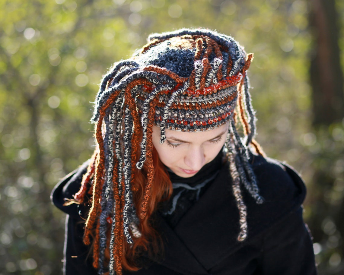 Dreadlocks city shaman crochet adult hat embroidered wood | Etsy