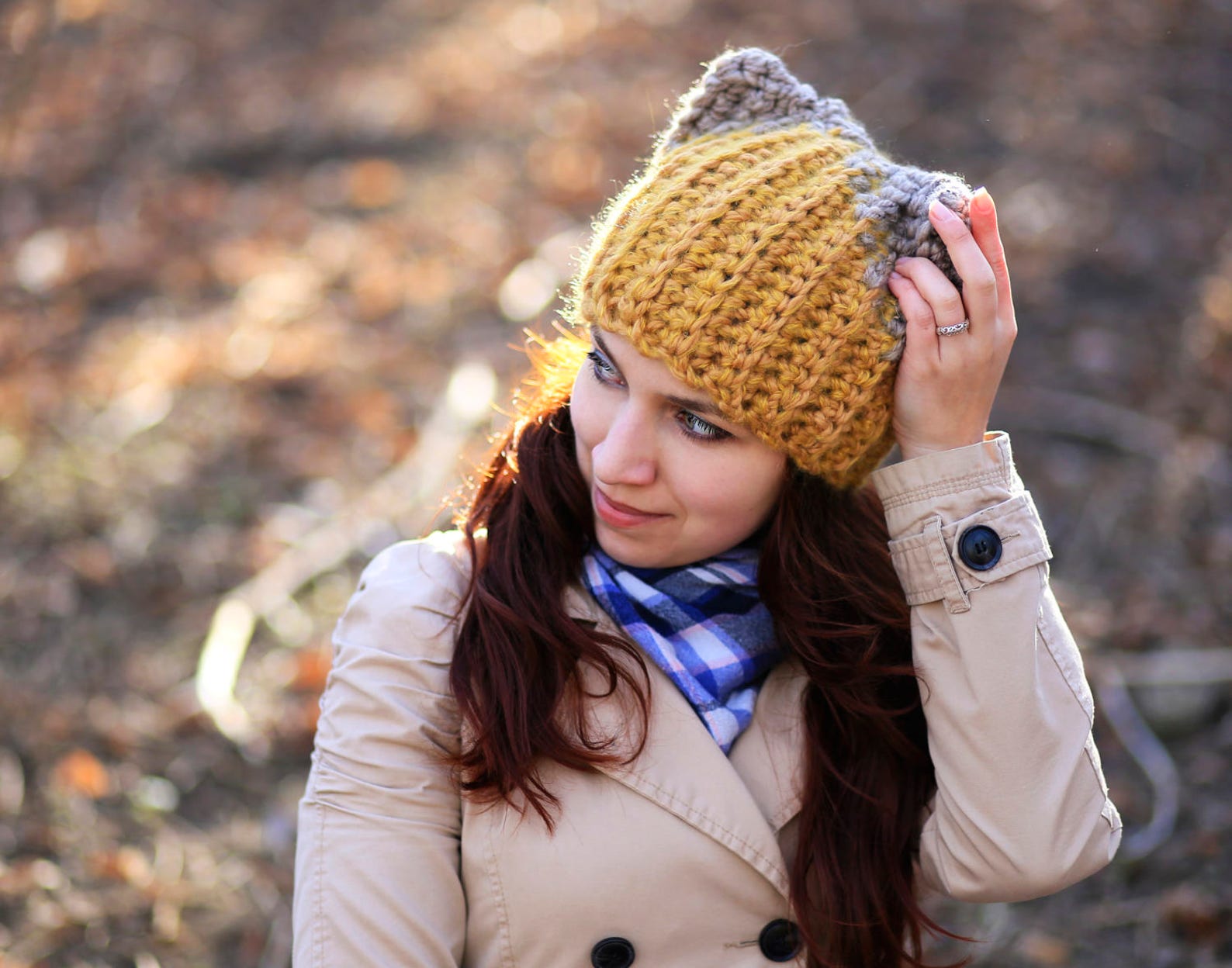 Chunky Yellow Cat Hat With Beige Ears Handmade Adult Fashion - Etsy