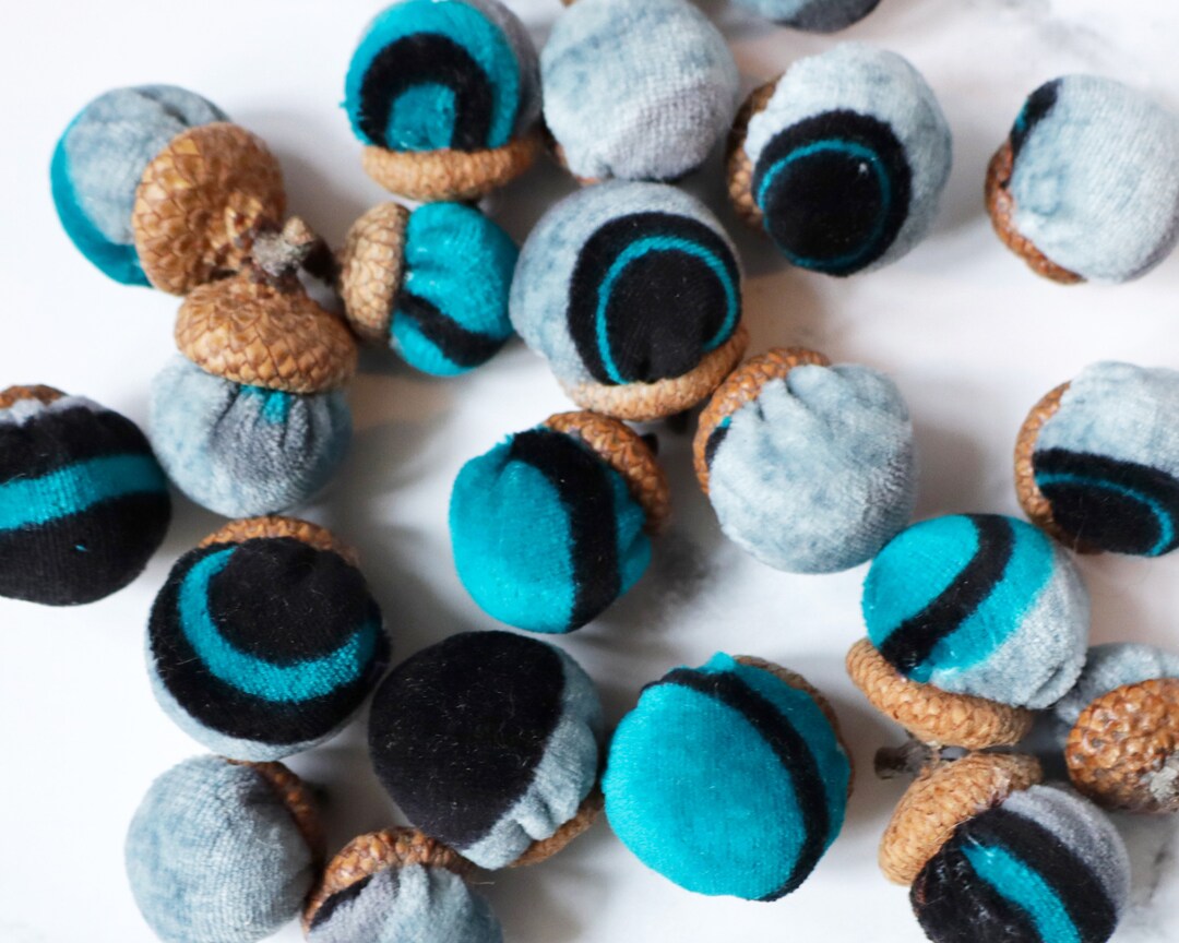 Velvet Acorns With Real Caps: Gray Blue Black Polka Dot, Set of 24 - Etsy