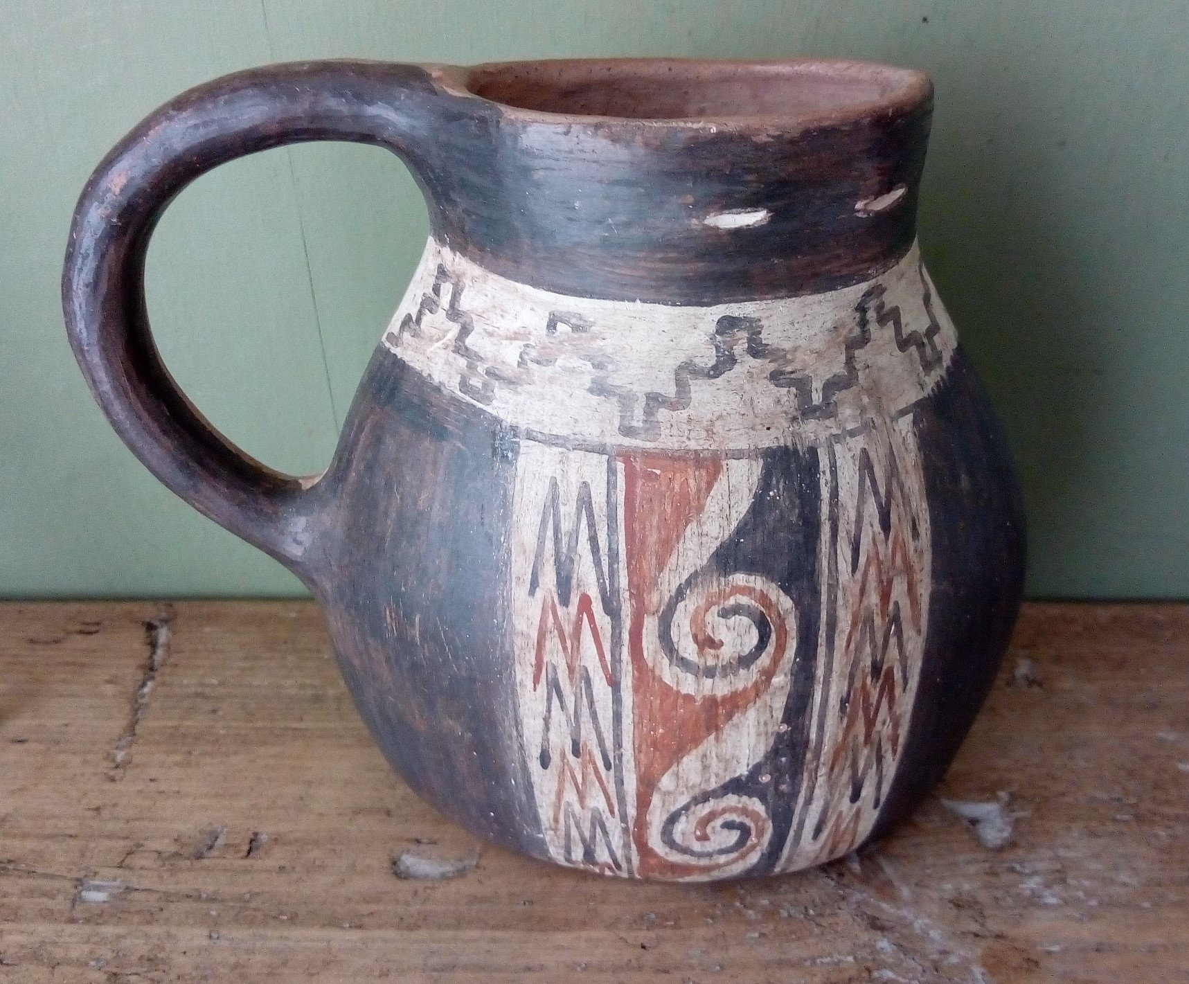 Vintage Small Chile Folk Art Jug / Terracotta Pottery Painted / South ...