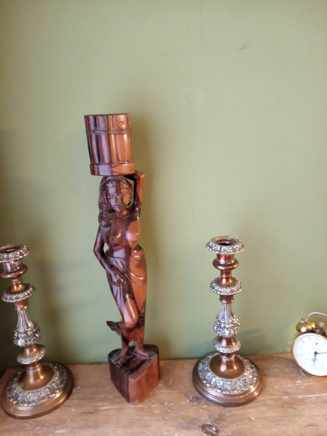 Tall Antique Coromandel Wooden Lady / Woman Statue / Figure - Nude ...