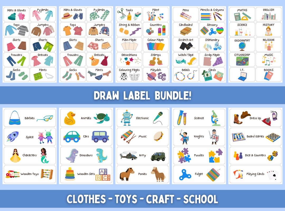 Children's Draw Labels, Instant Download Printable, Craft Organisation ...