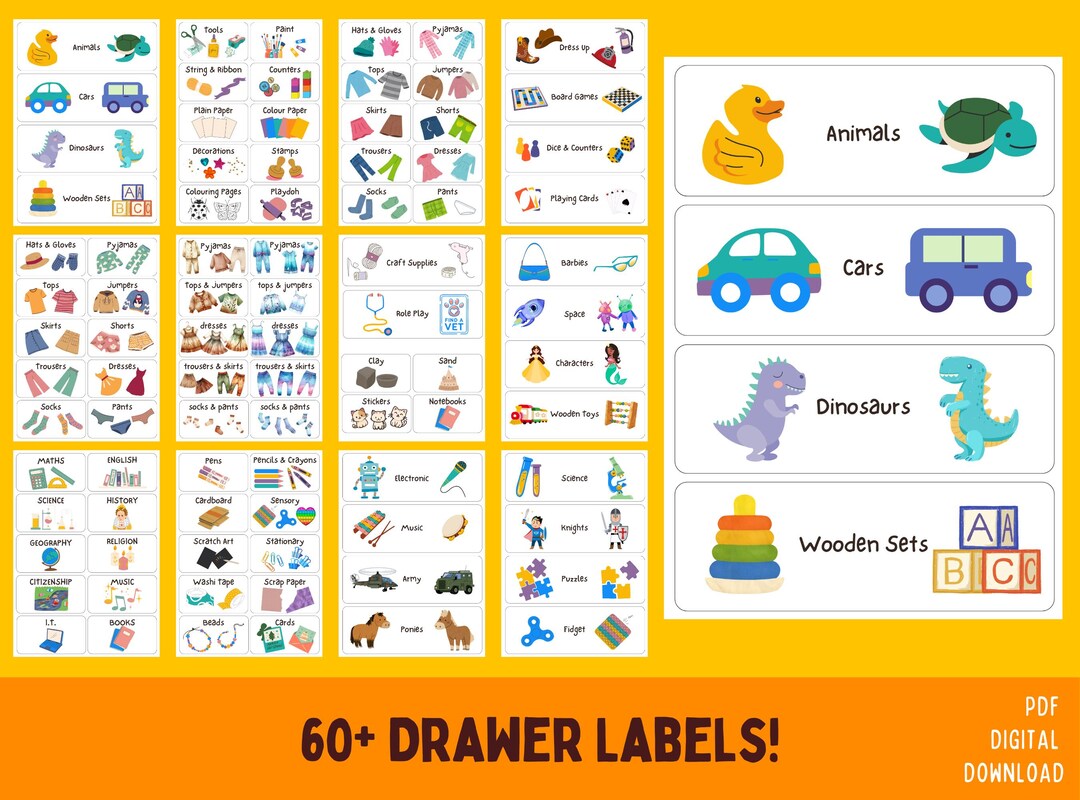 Children's Draw Labels, Instant Download Printable, Craft Organisation ...