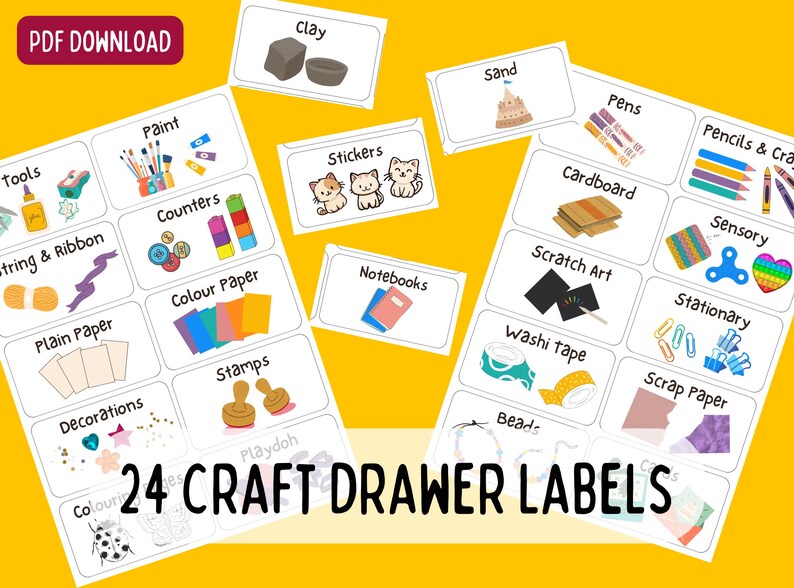 Children's Draw Labels, Instant Download Printable, Craft Organisation ...
