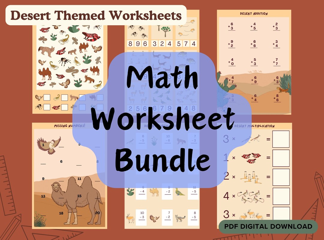 Desert Animals Math Worksheets Bundle for 4-6 Year Olds Set of 6 With ...