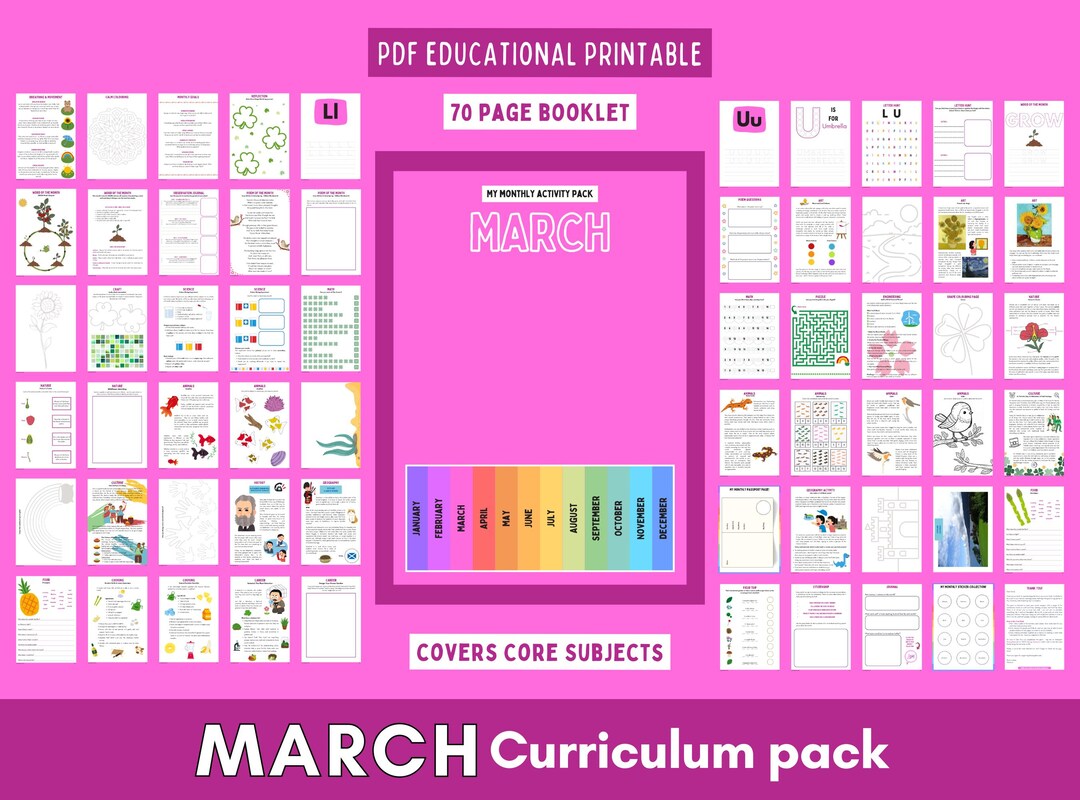 Homeschool March Curriculum Activity Pack – Digital Download for Kids ...
