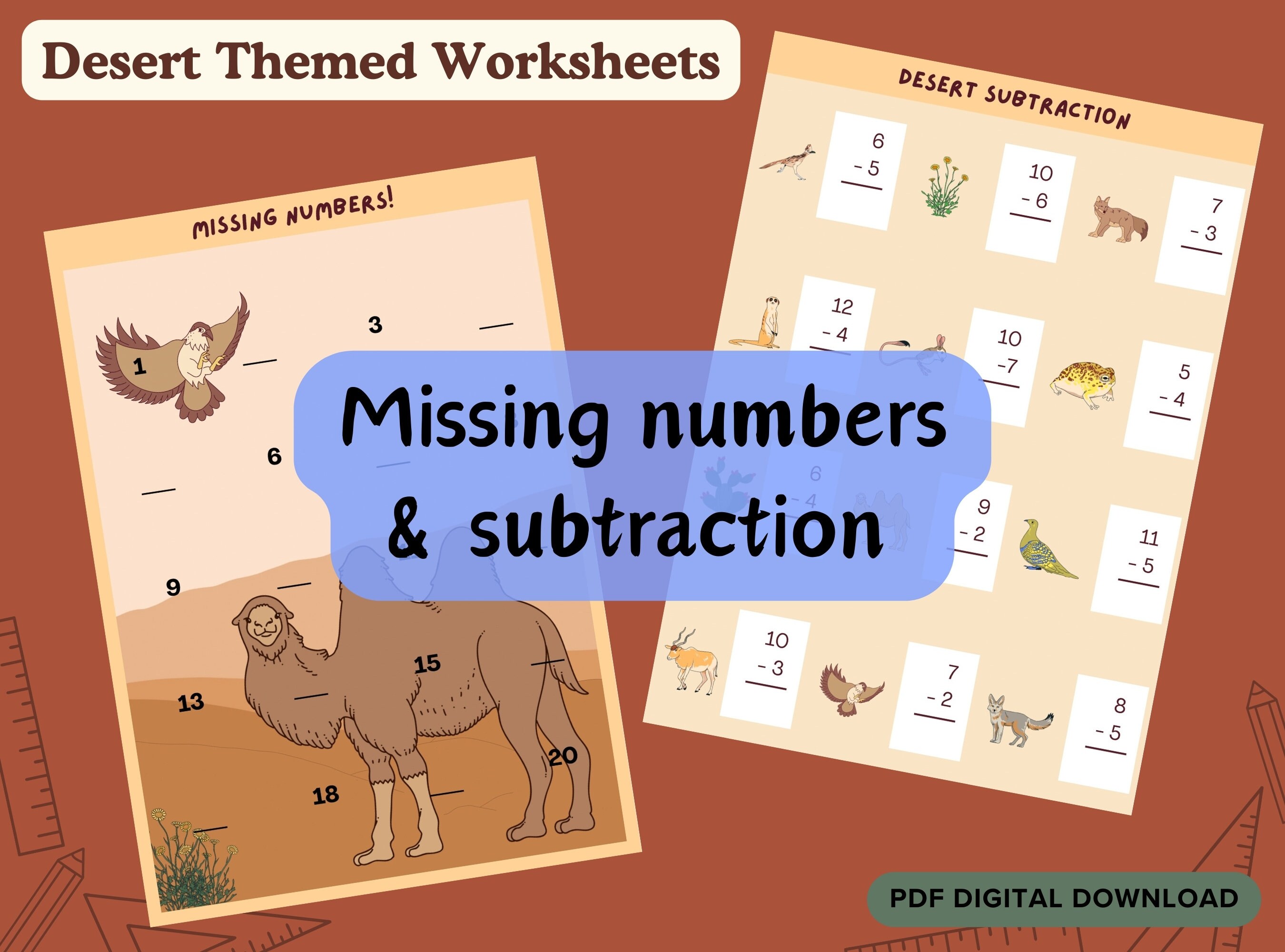 Desert Animals Math Worksheets Bundle for 4-6 Year Olds Set of 6 With ...