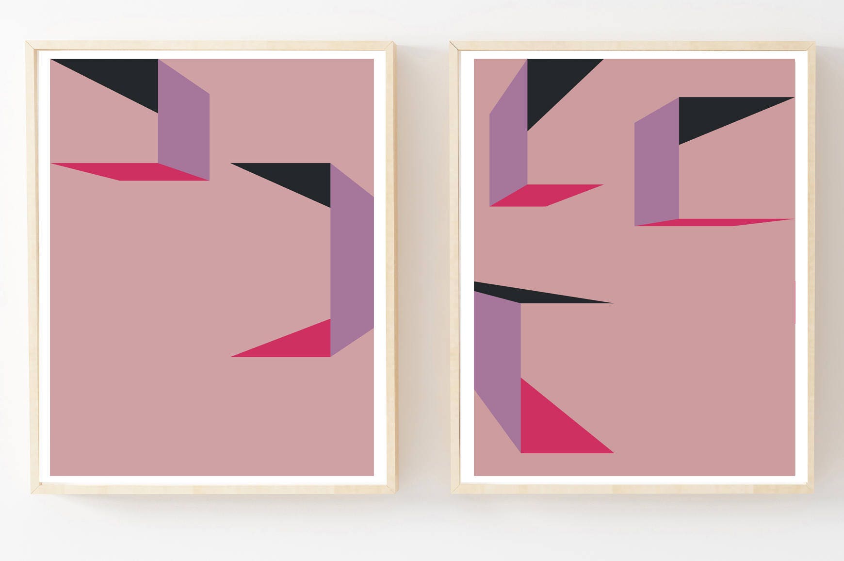 Art Print Series,large Geometric Pink Art,blush Pink Art,colorblock ...