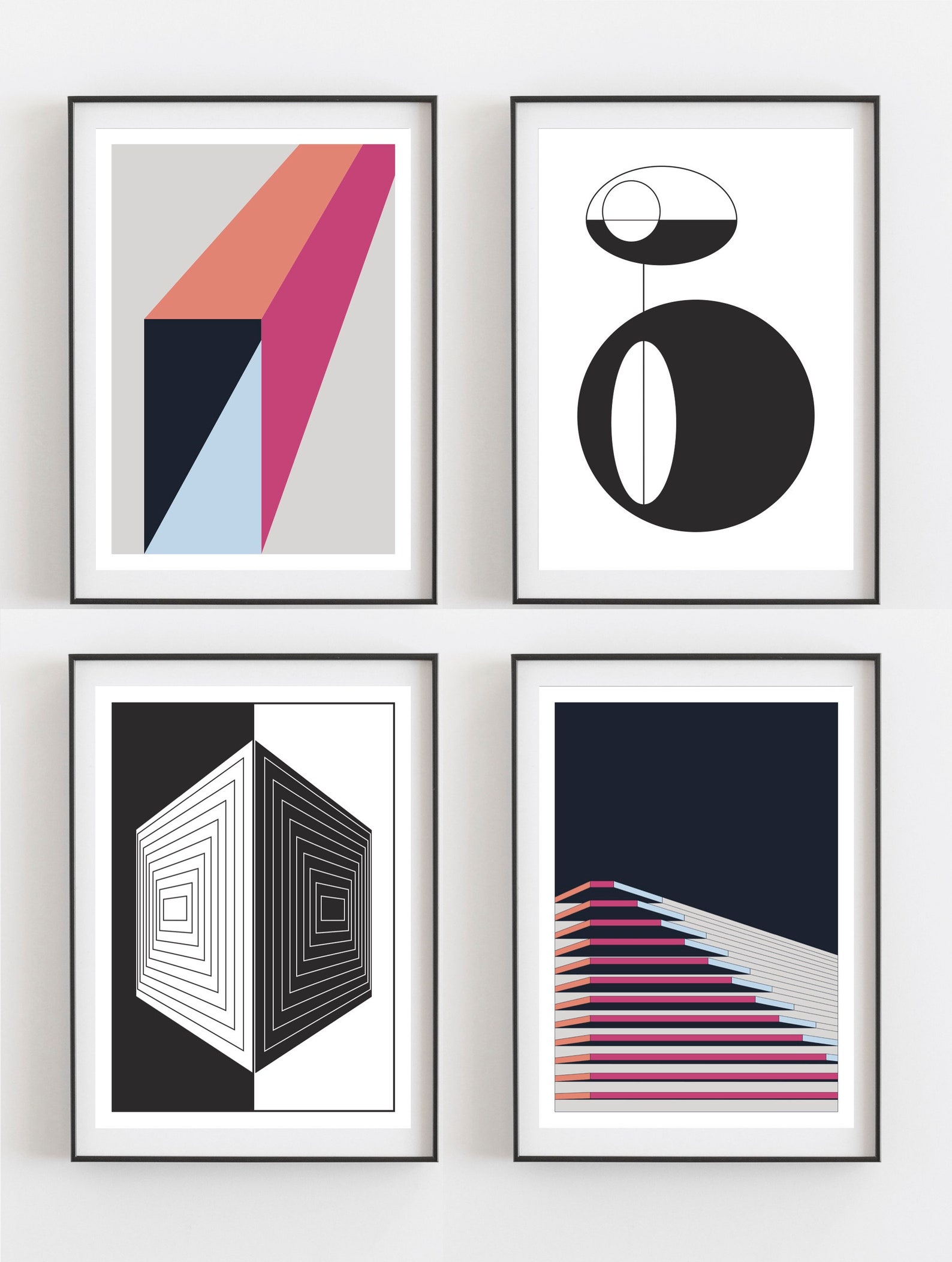Set of 4 Prints, Pack of 4 Graphic Prints, Gallery Wall Prints, Black ...