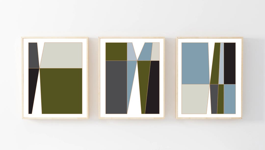 Geometric Triptych Art Print Set: Modern Color Block Wall Art - Etsy