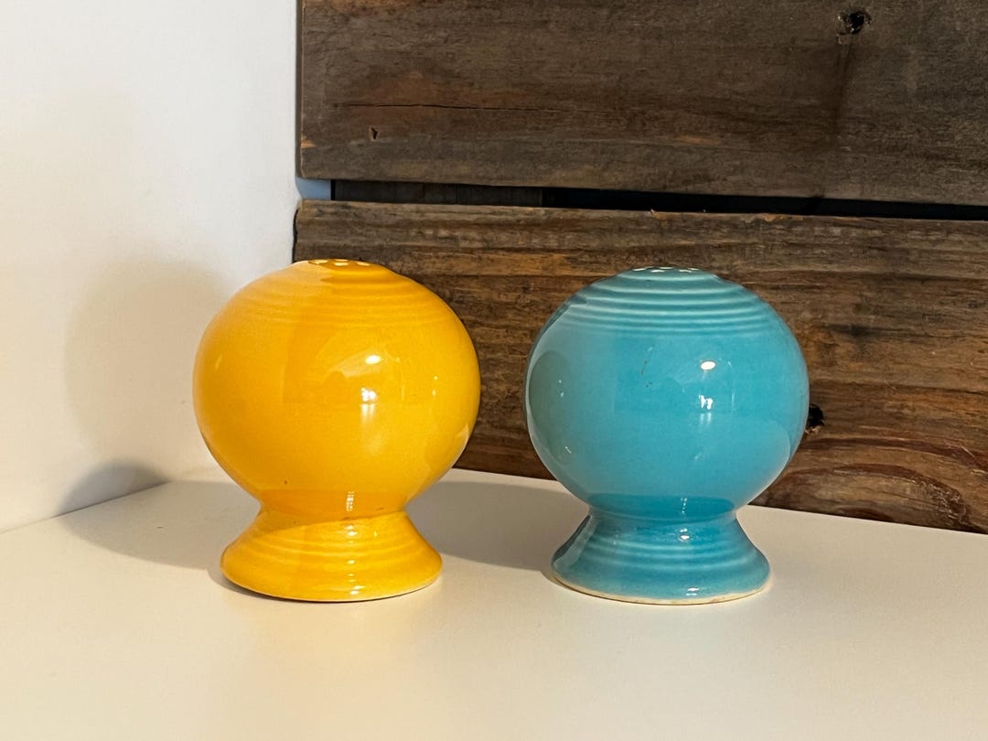 Vintage Fiesta Ware Salt and Pepper Shaker Set, Blue and Yellow - Etsy