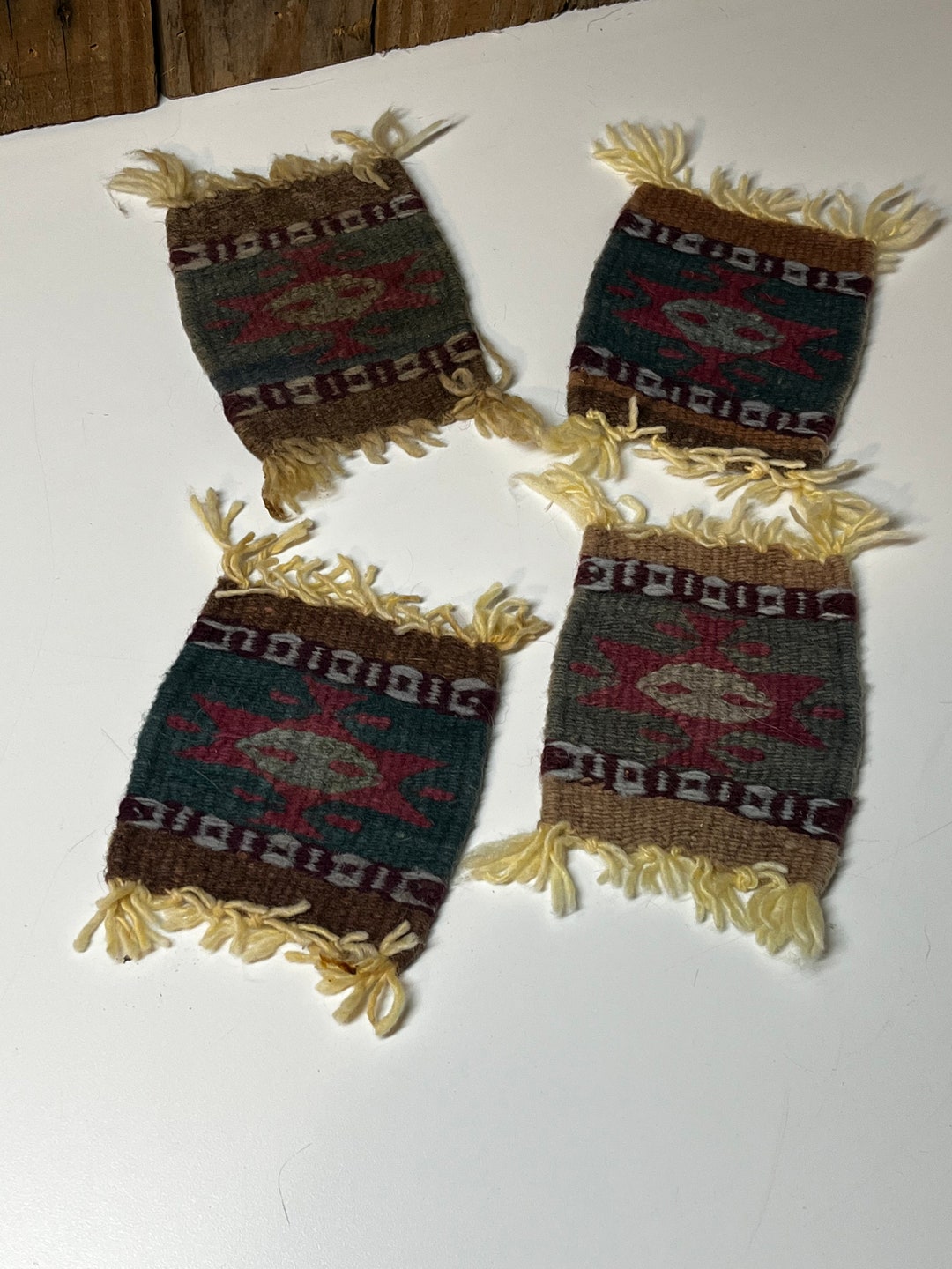 Vintage Southwestern Wool Mug Rugs, Set of 4 - Etsy