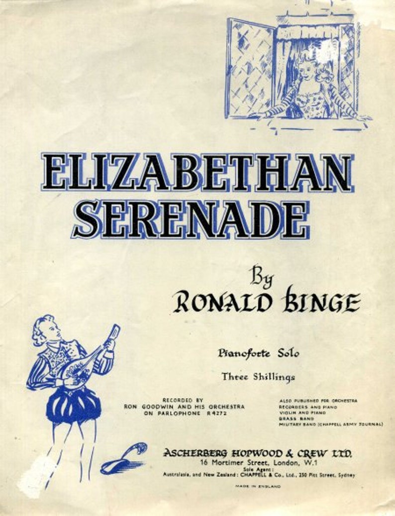 Elizabethan Serenade by Ronald Binge. 1951. Sheet Music | Etsy