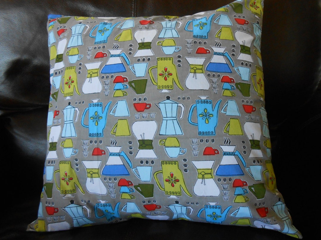 Retro Coffee Pot Coffee Carafe Pillow Cover With Coordinating Fabric ...