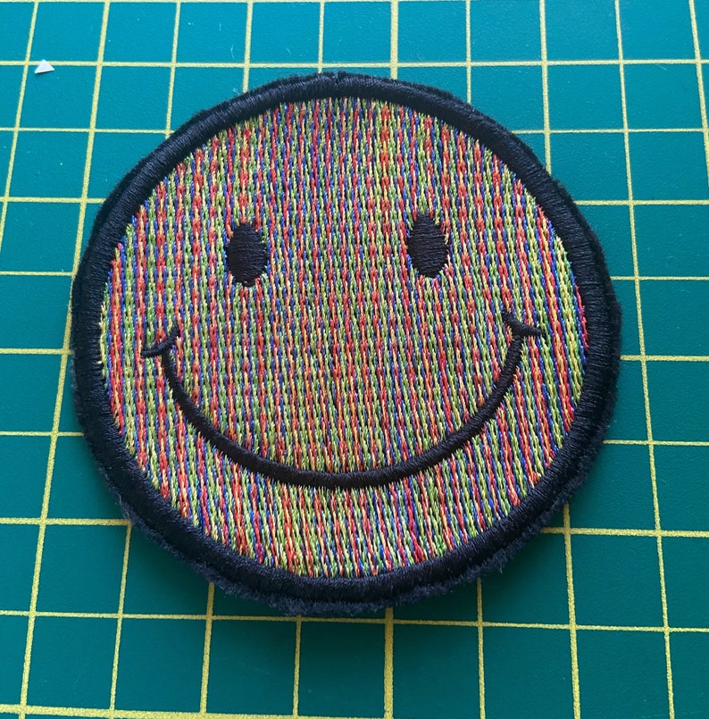 Embroidered Variegated Thread Happy Face Patch-large Blue - Etsy