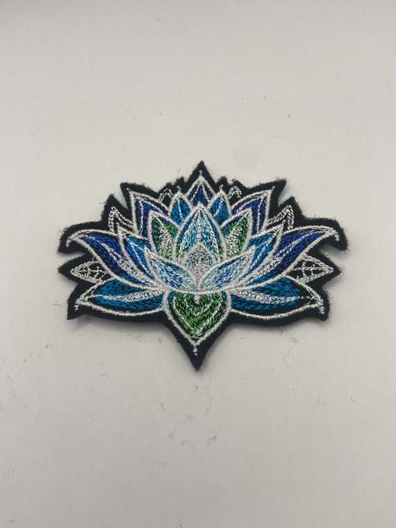 Small Embroidered Lotus Flower Patch Blue / Green - Etsy