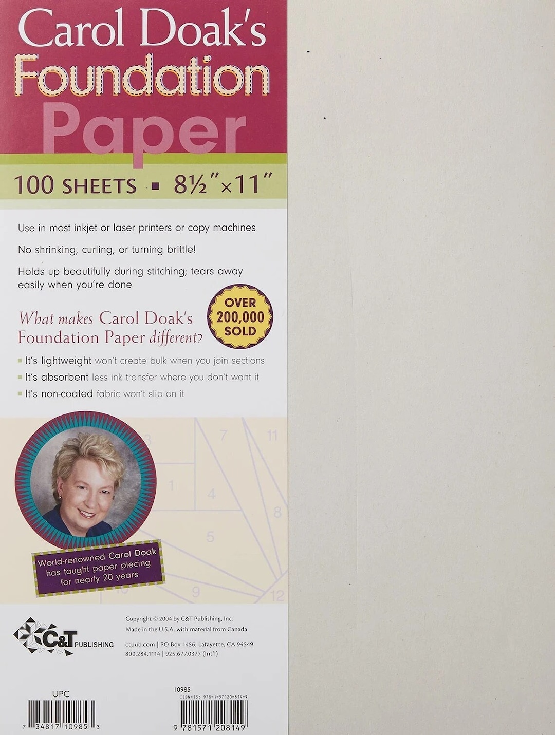 Carol Doak's Foundation Paper - 100 Sheets - 8 1/2" X 11" - Inkjet ...