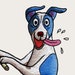 Adorable Dog on a Scooter Print, Printable Blue Dog Print, Blue and ...