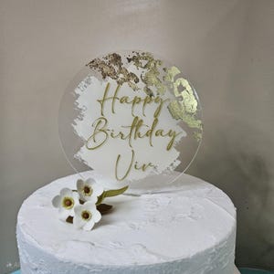 Custom Acrylic Birthday Cake Topper: Brush Stroke & Metallic Flake - Etsy