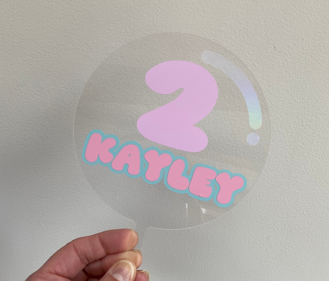 Personalized Bubble Cake Topper | Holographic Acrylic Birthday Decor - Etsy