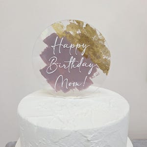 Custom Acrylic Birthday Cake Topper: Brush Stroke & Metallic Flake - Etsy