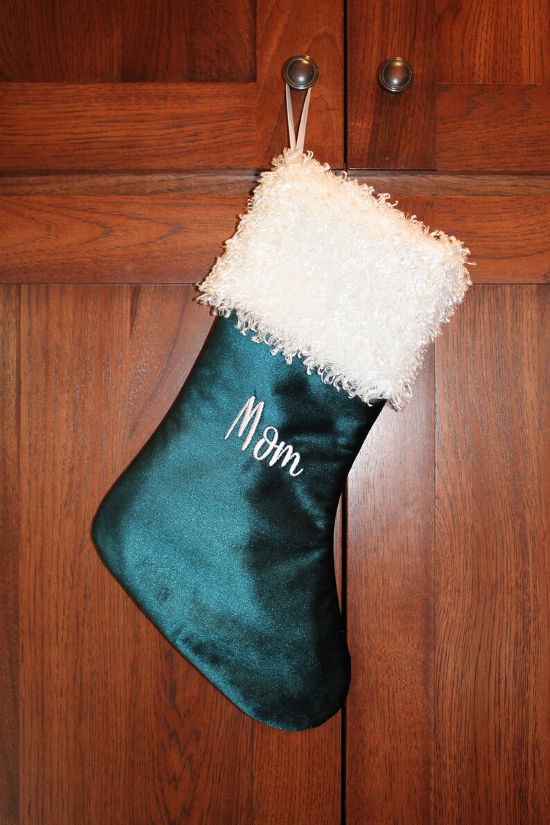 Peacock Green Teal Velvet White Fur Cuff Christmas Stocking - Etsy