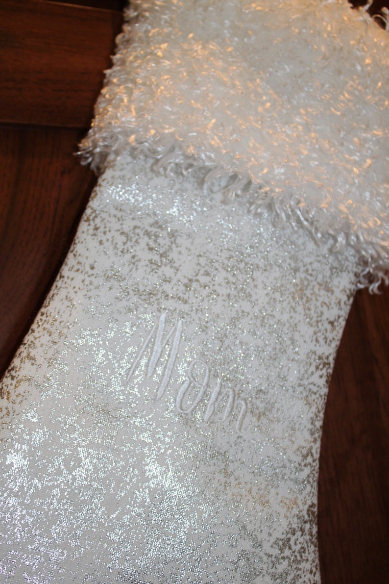 White Silver Fur Cuff Christmas Stocking Personalized Custom | Etsy