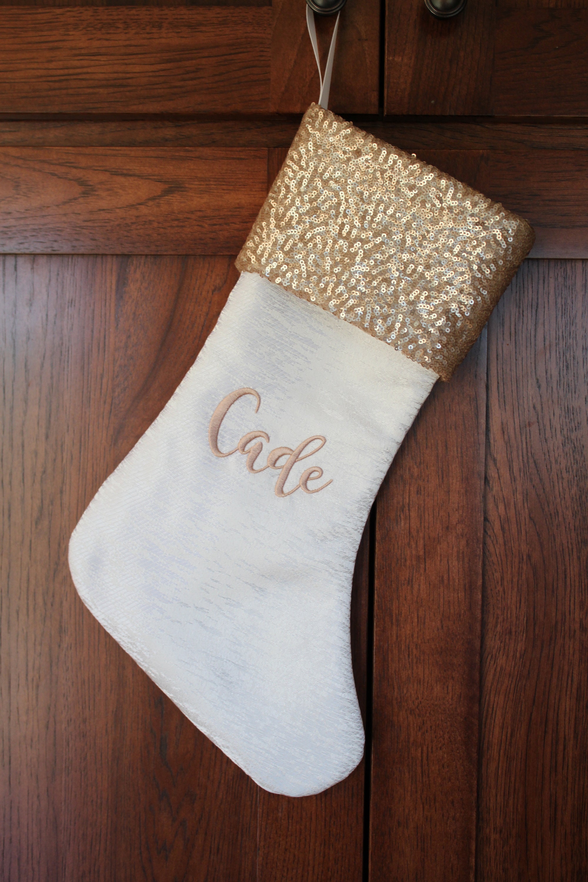 Rose Gold White Christmas Stocking | Etsy