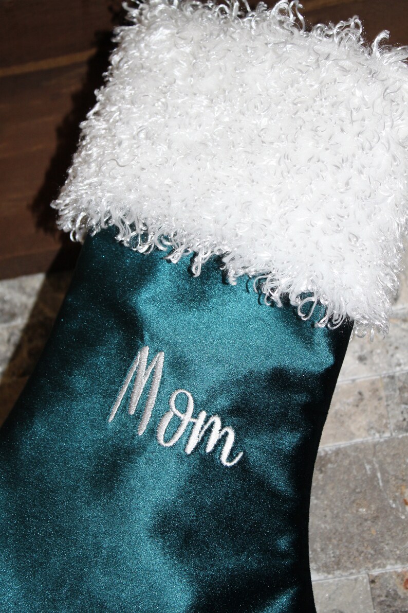 Peacock Green Teal Velvet White Fur Cuff Christmas Stocking - Etsy