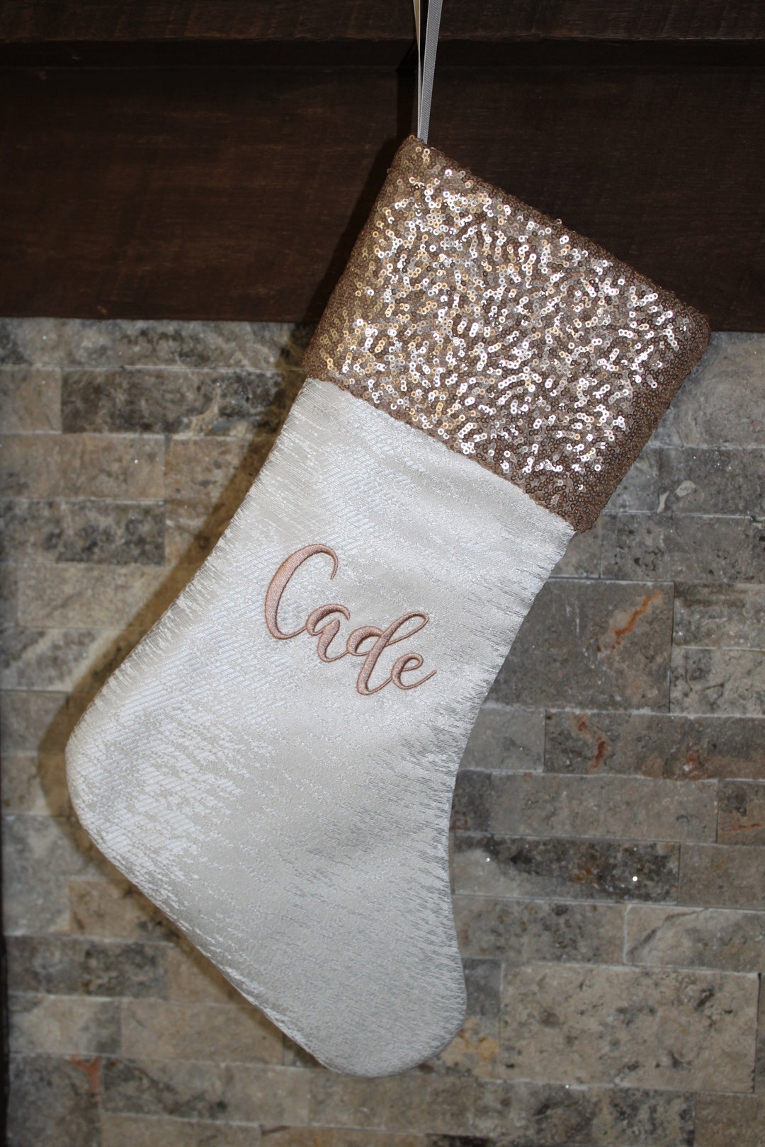 Rose Gold White Christmas Stocking - Etsy