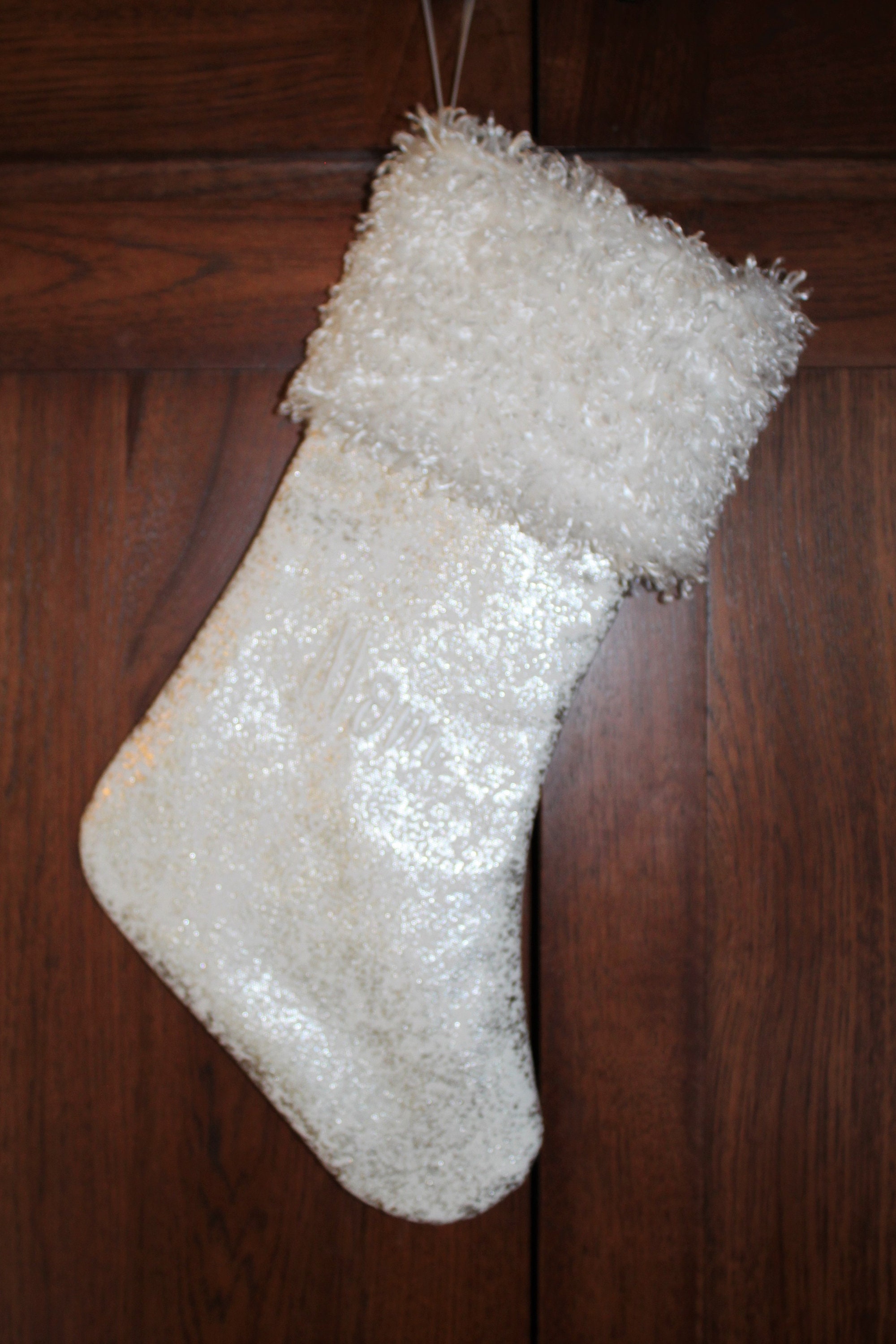 White Silver Fur Cuff Christmas Stocking Personalized Custom - Etsy