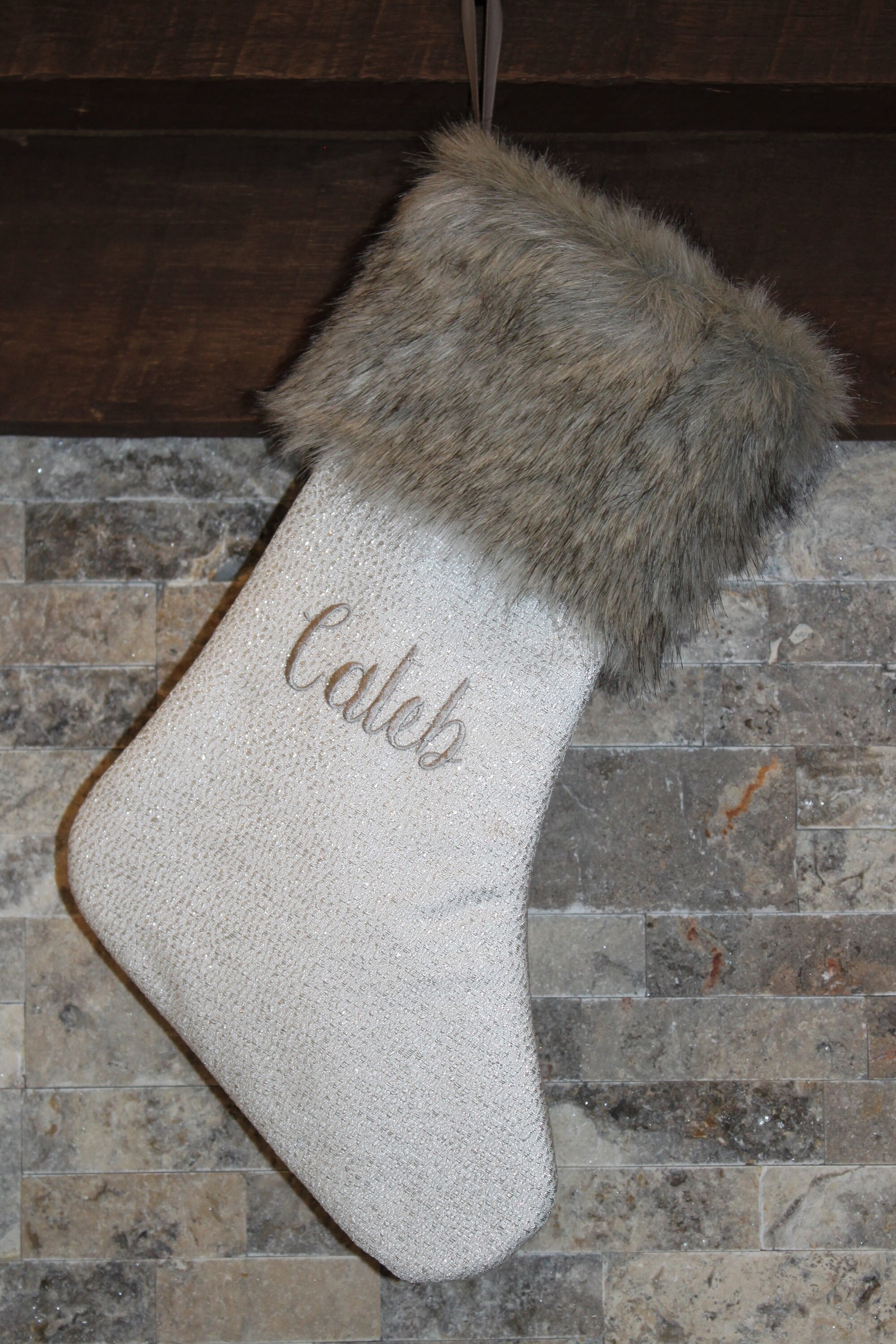White Gray Wolf Fur Christmas stocking Personalized Custom | Etsy