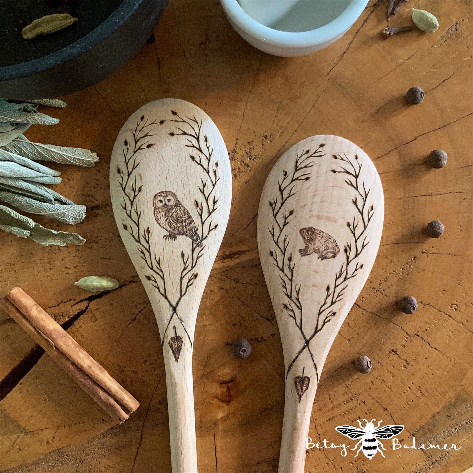 Kitchen Witch Spoons Woodburned by Hand Made to Order - Etsy