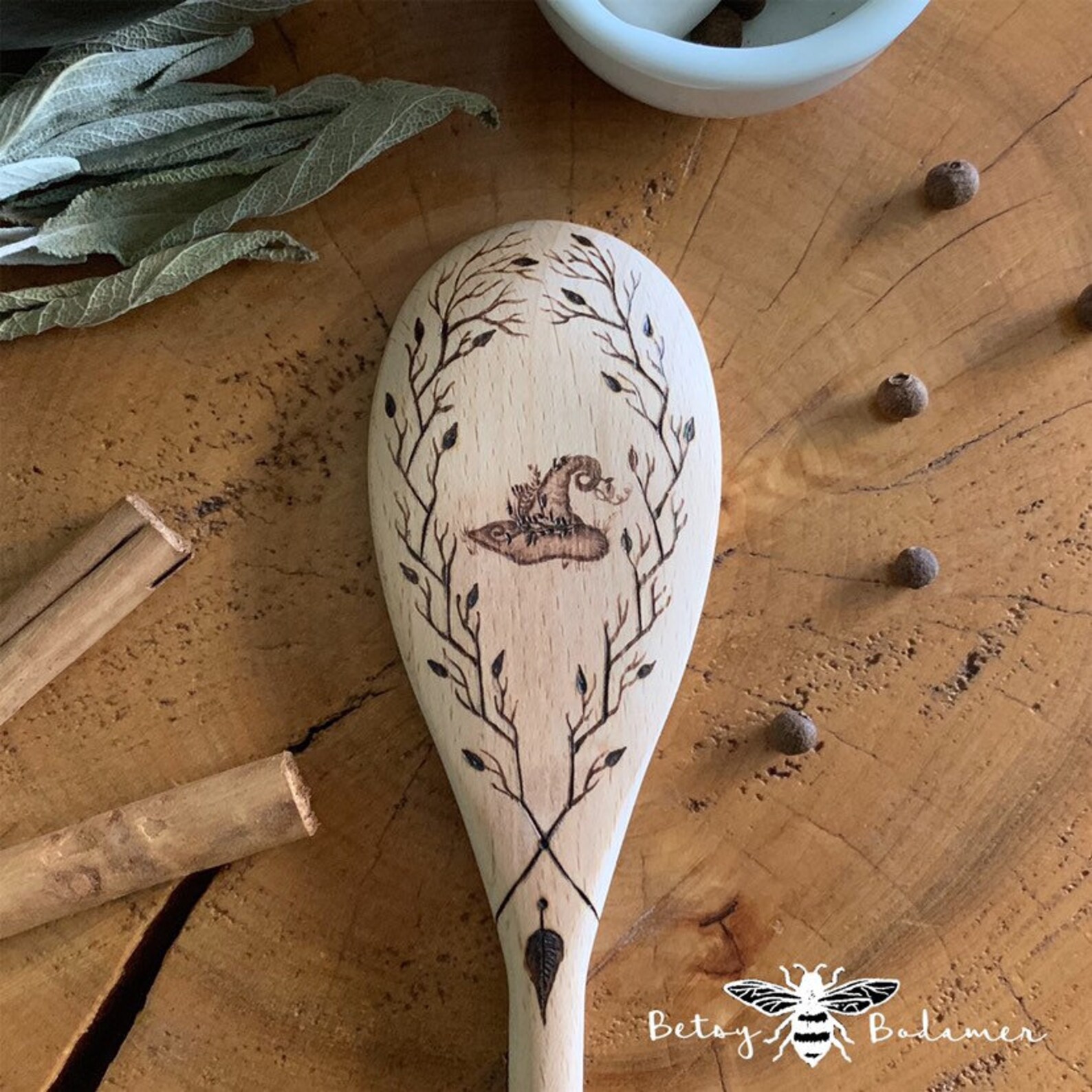 Kitchen Witch Spoons Woodburned by Hand Made to Order - Etsy