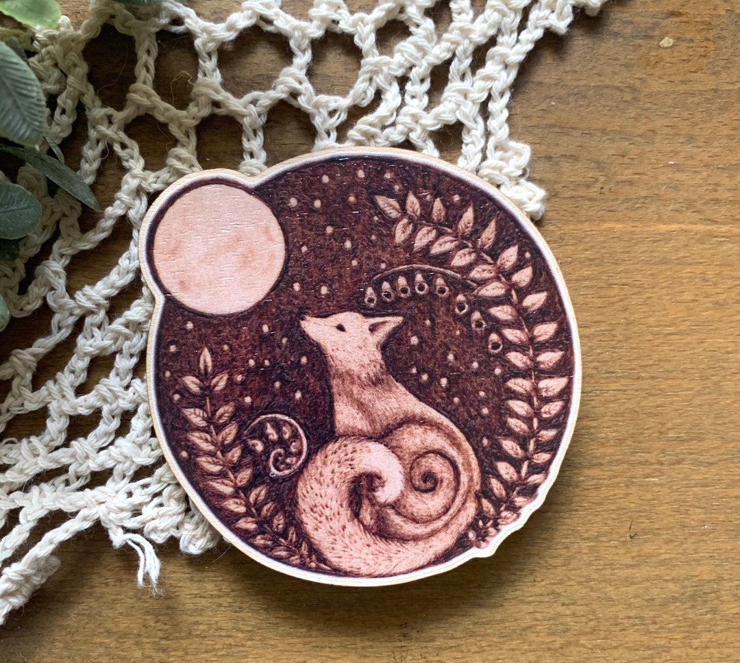 Moon Gazing Fox - Printed Wood Magnet - Etsy