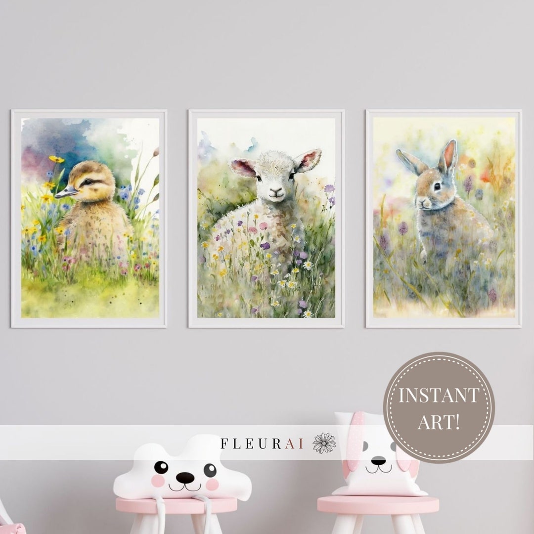 Printable Art - SET OF 3 PRINTS - Spring Nursery Wall Art | Wildflower ...