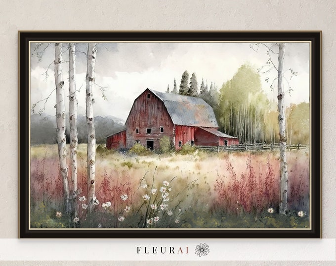Barn Print 240228 Decor for Modern Farmhouse, Vintage Barn Art Print, Neutral Watercolor Wall ...