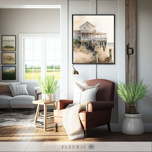 Coastal Farmhouse Watercolor Print 234 | Coastal Beach Print, Vintage ...
