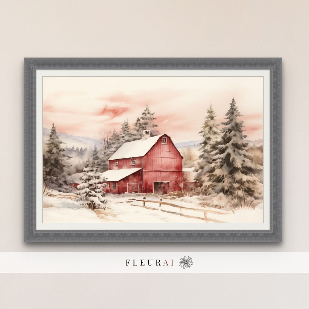 Christmas Decor Winter Barn Print 090823 | Winter Art Print | Christmas ...
