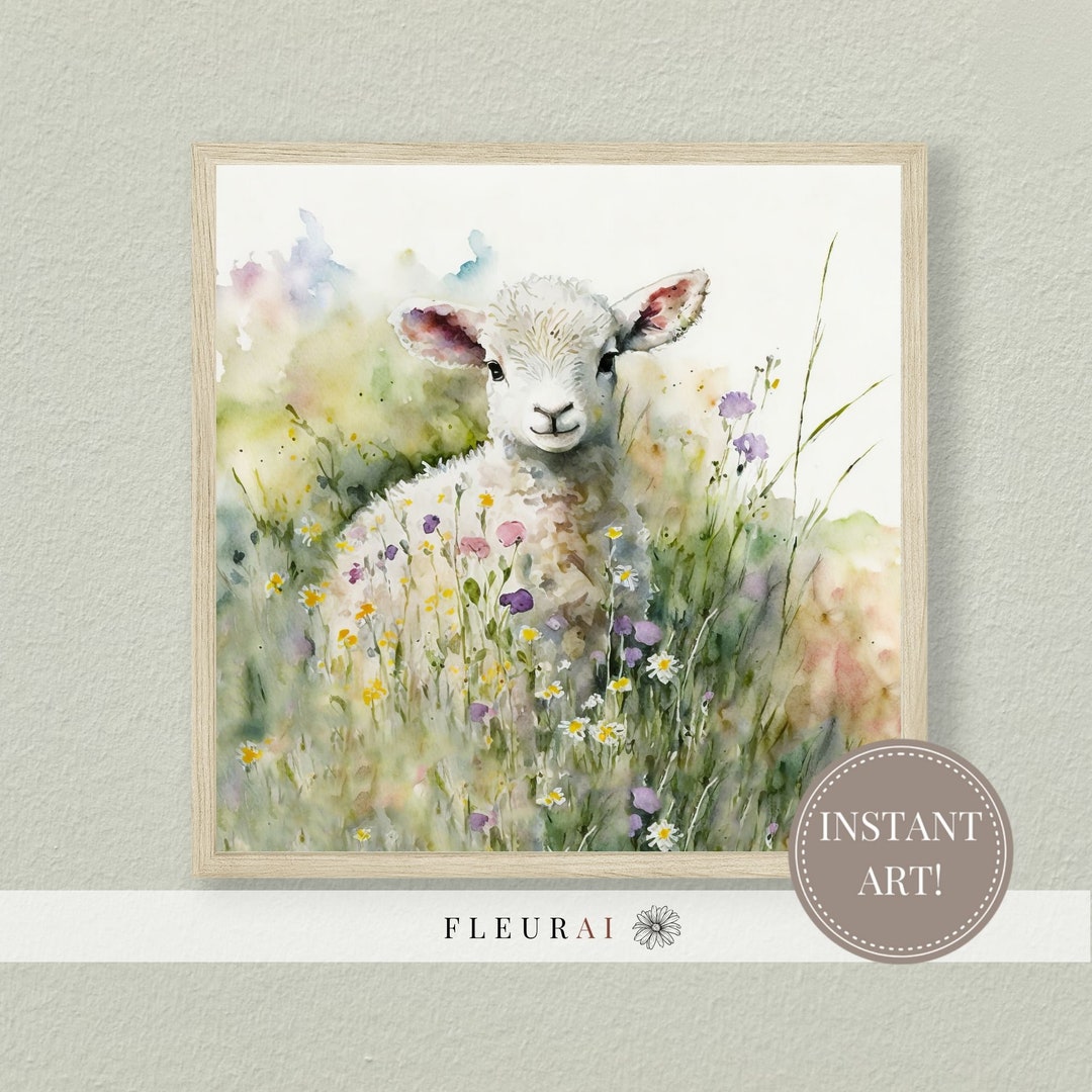 Printable Art - Spring Lamb Watercolor Print 231D | Spring Watercolor ...