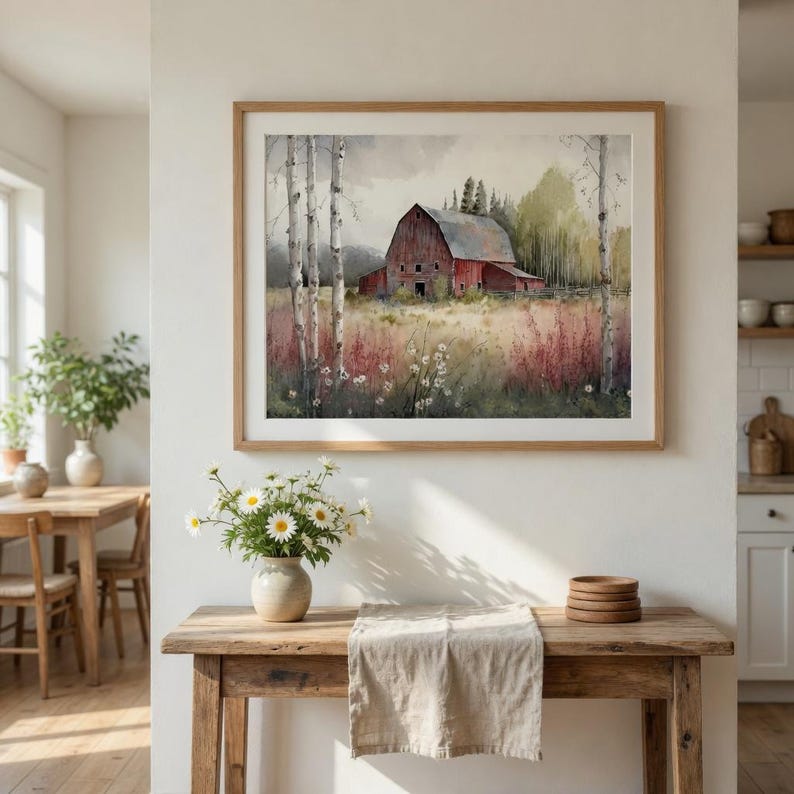 Barn Print 31723 Decor | Modern Farmhouse Watercolor Landscape Wall Art ...
