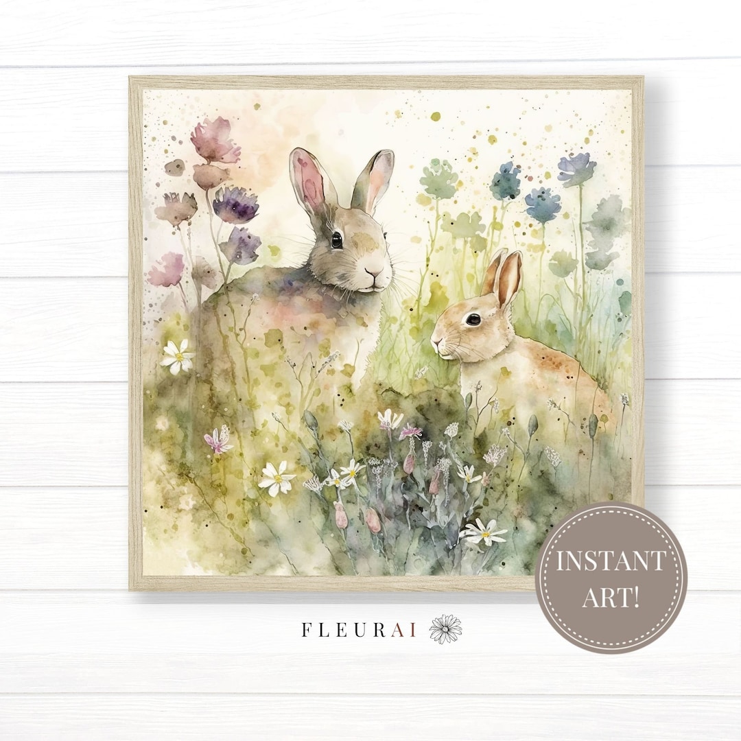 Printable Art - Spring Bunny Watercolor Print 232 | Spring Wall Art ...