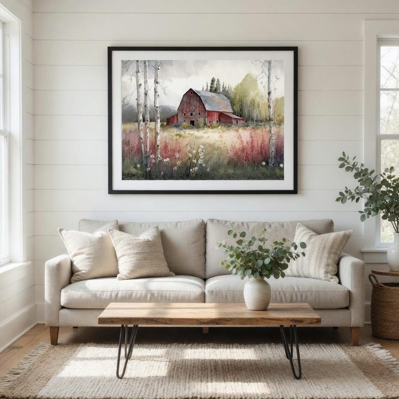 Barn Print 31723 Decor | Modern Farmhouse Watercolor Landscape Wall Art ...