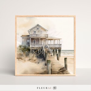 Coastal Farmhouse Watercolor Print 234 | Coastal Beach Print, Vintage ...