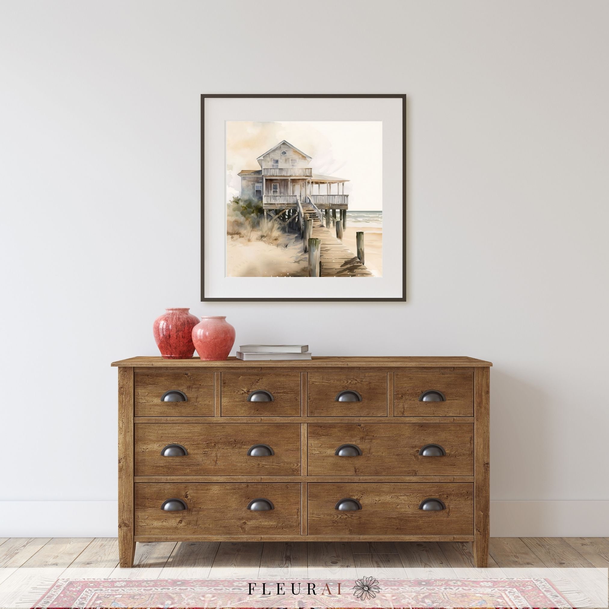 Coastal Farmhouse Watercolor Print 234 | Coastal Beach Print, Vintage ...