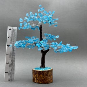 Blue Topaz 300 Chip Tree With Wood Base and Silver Wire (1 Piece) Size ...