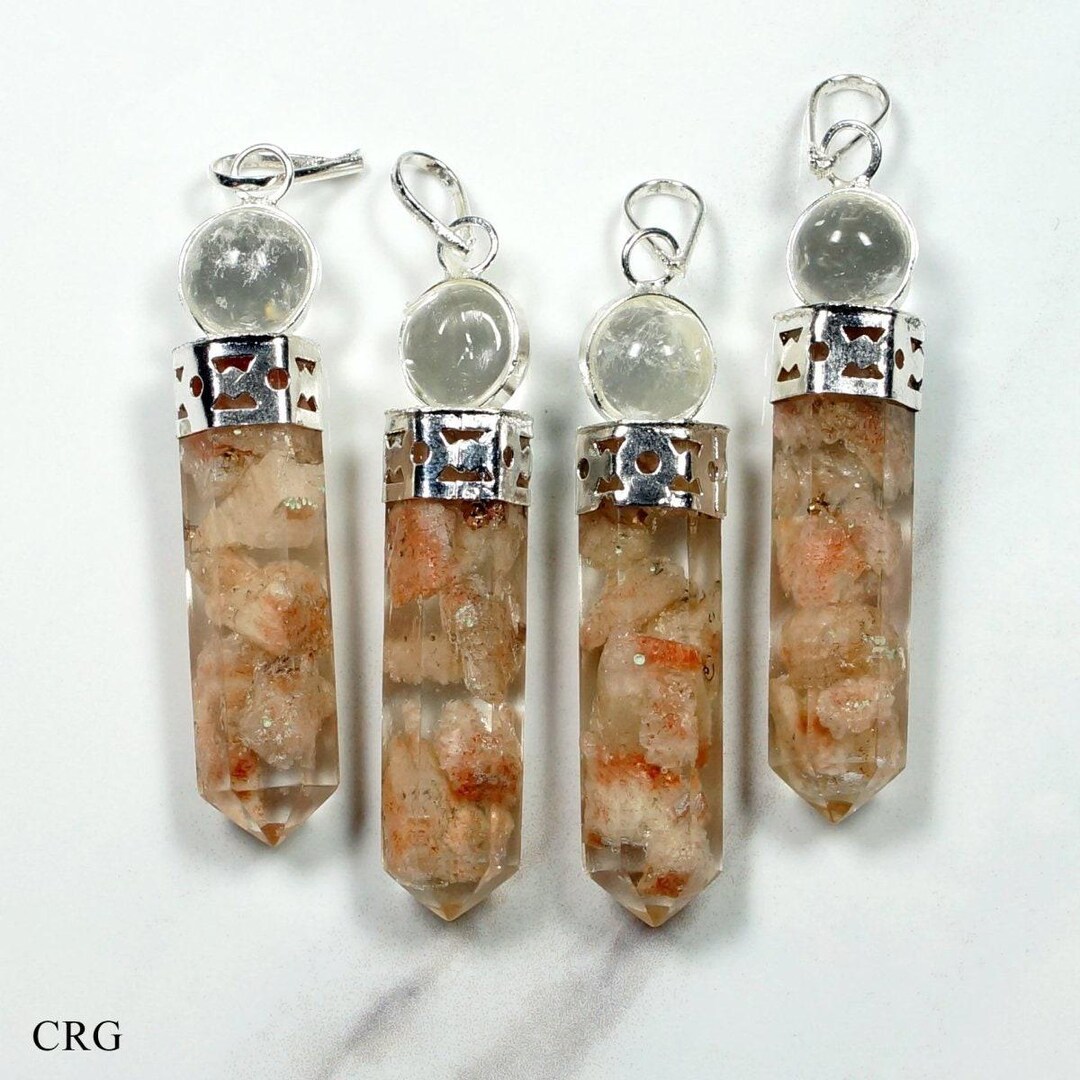 Sunstone Orgonite and Glass Ball Pendant With Silver Plating (2 Inches ...