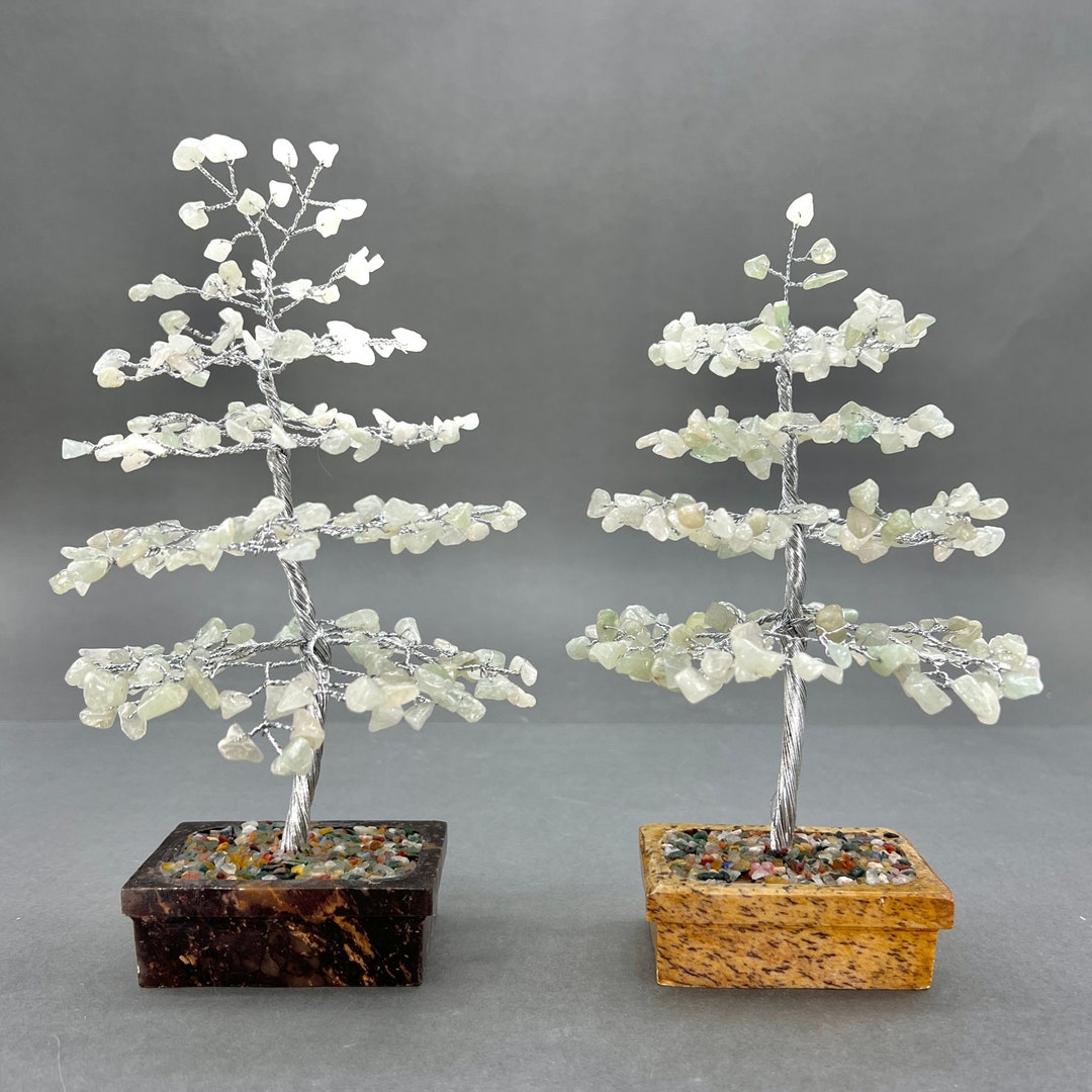 Green Aventurine Large Gemstone Tree Silver Wire on Soapstone Base 5 to ...
