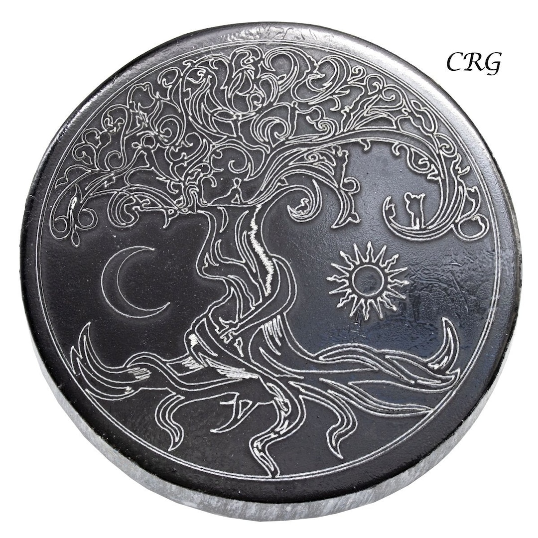Black Selenite Engraved Tree of Life Plate 1 Piece Size 4 Inches ...