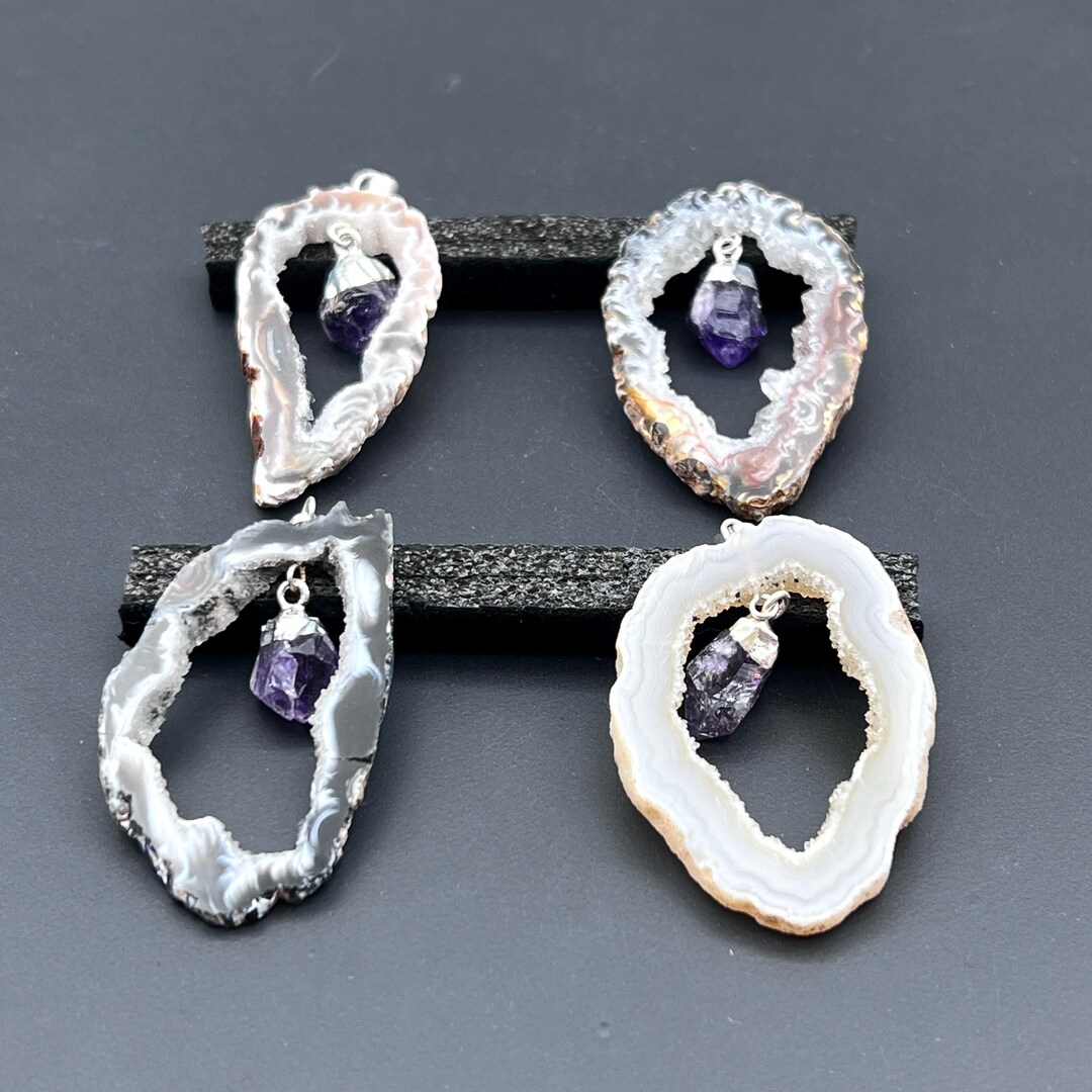 Oco Geode Slice Amethyst Point Dangle Silver Pendant Gemstone Jewelry Wholesale Crystal Supply ...